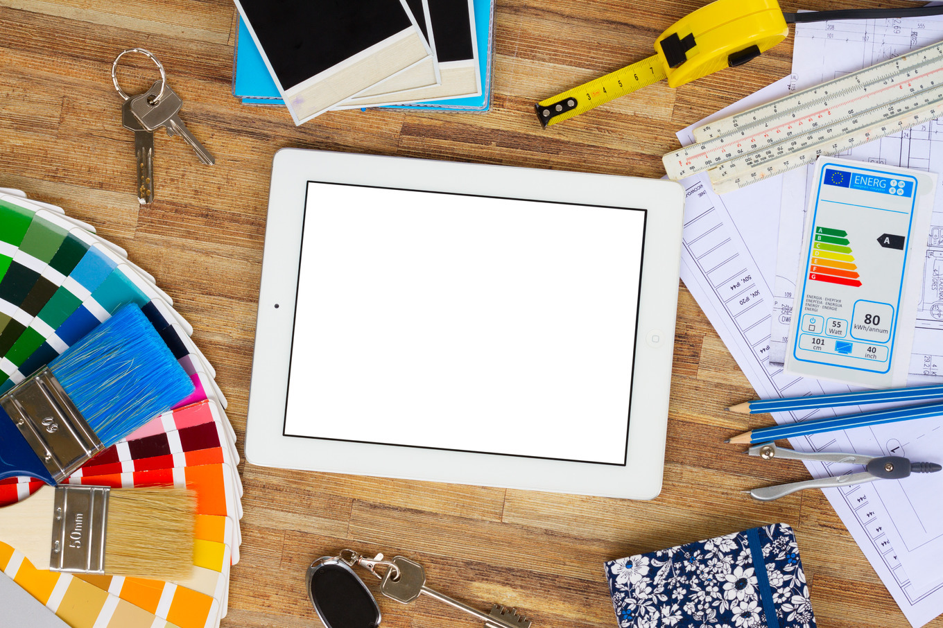 Designer's working table stock photo containing design and interior, a ...