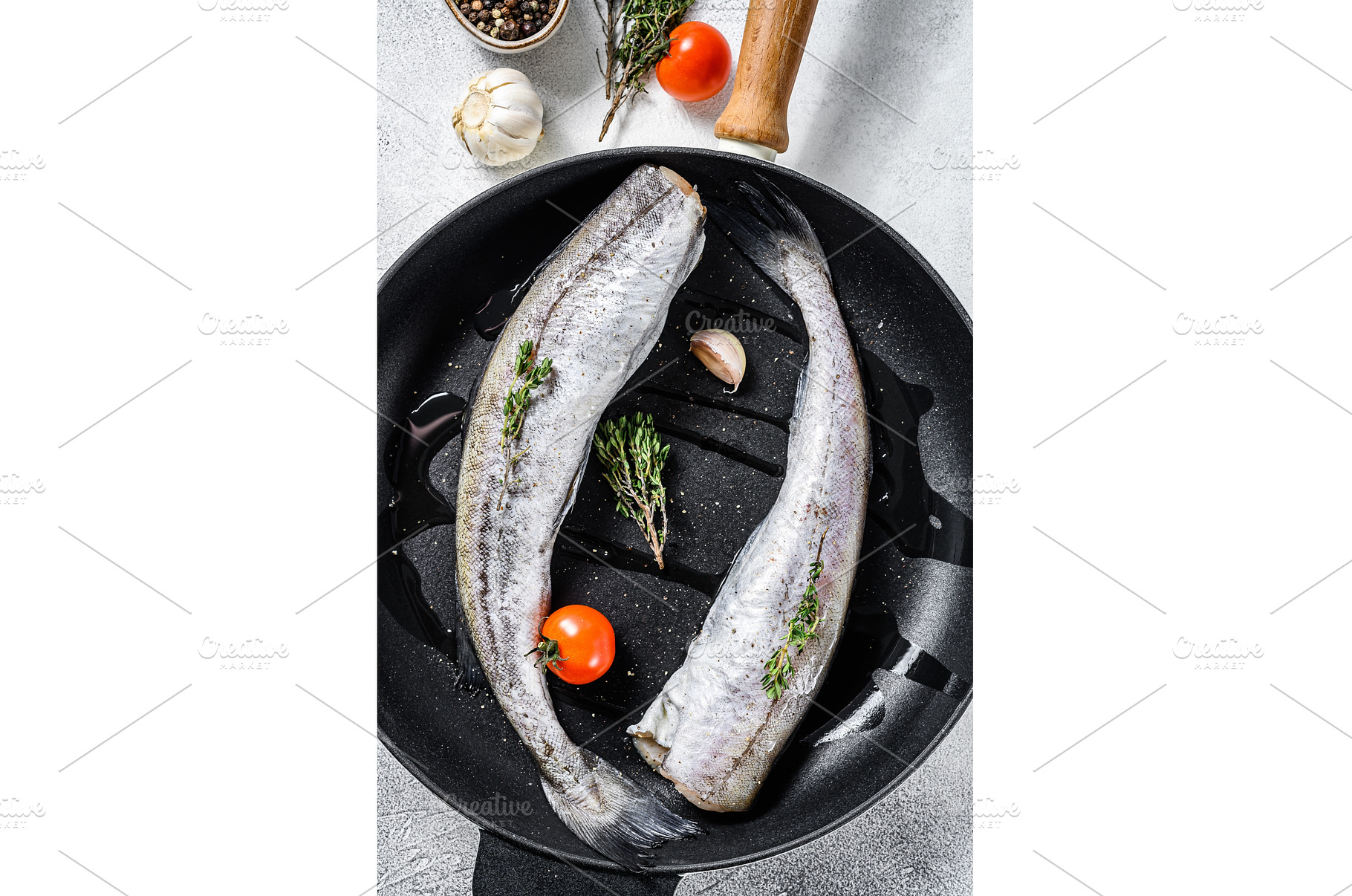 Whole fish Pollock in a pan. Raw, a Food & Drink Photo by composter-box ...