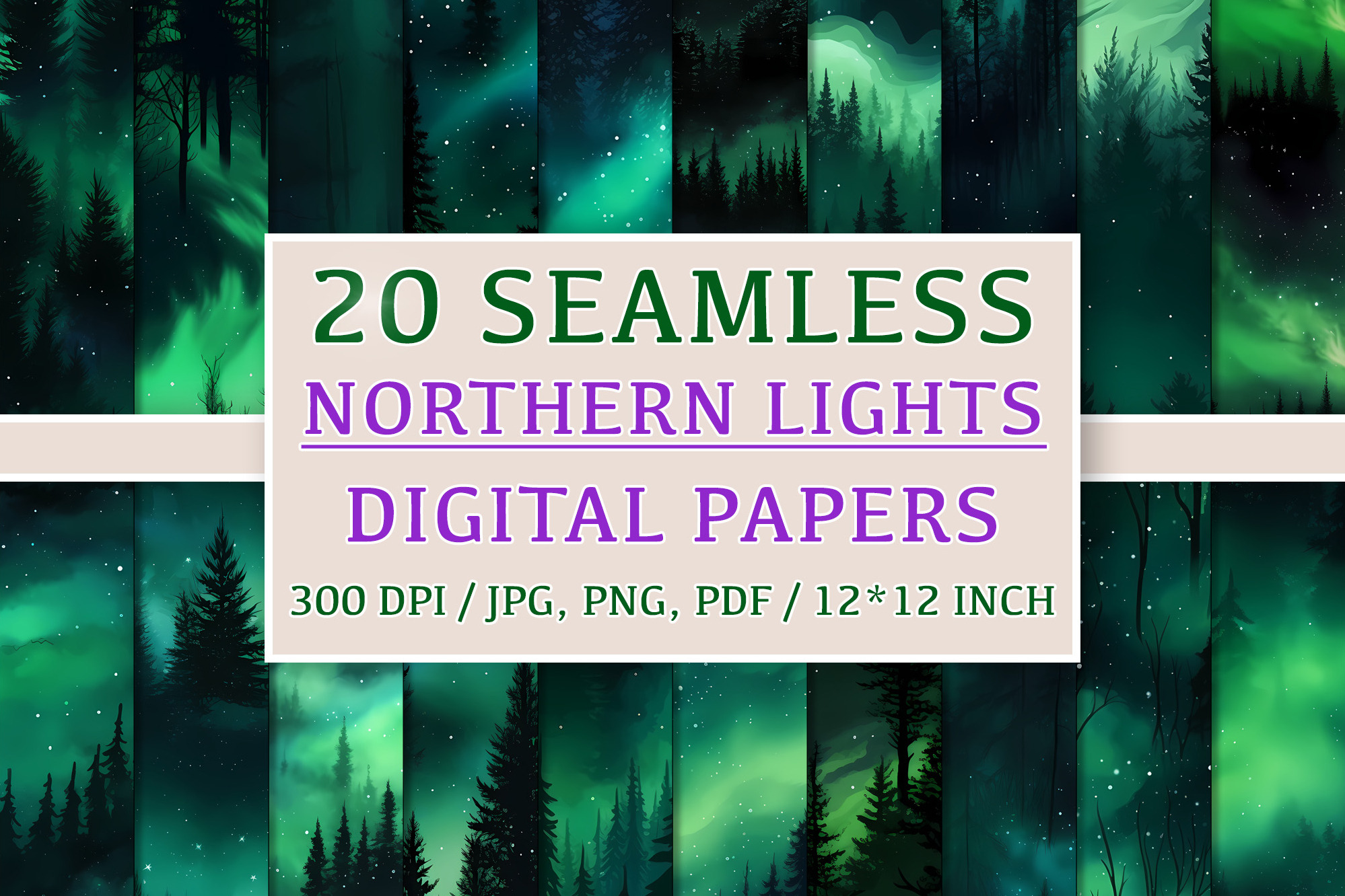 20 Seamless Northern Lights Patterns, a Pattern Graphic by Nordic Design
