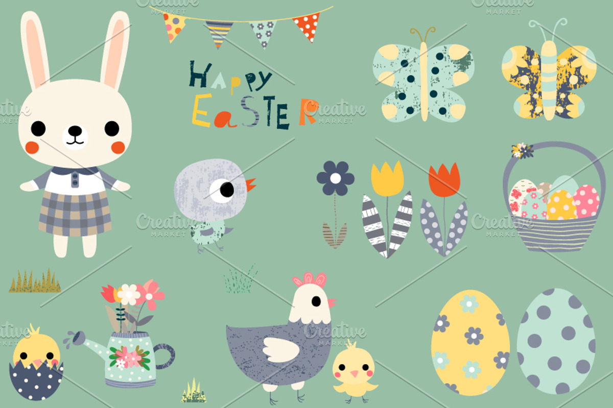 Easter clip art set with animals, an Animal Illustration by Pravokrugulnik