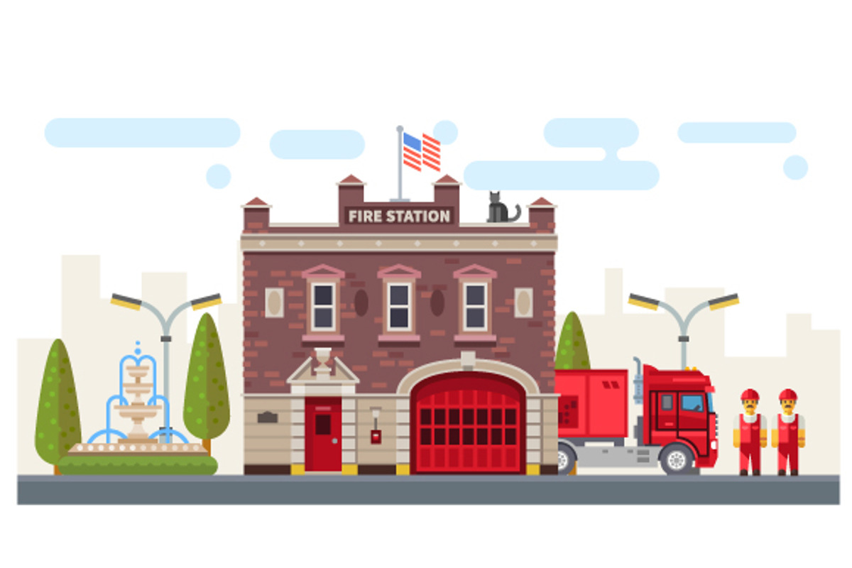 Building of fire station and police, a Work Illustration by TastyVector