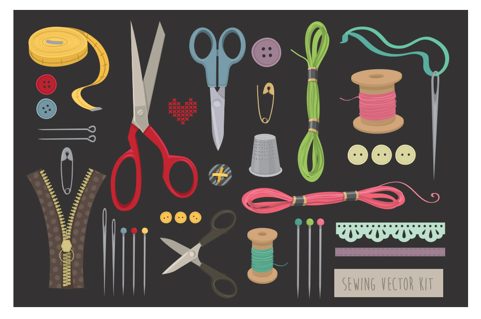 Sewing vector kit, an Object Graphic by Cheeba Ribba Designs | Creative ...