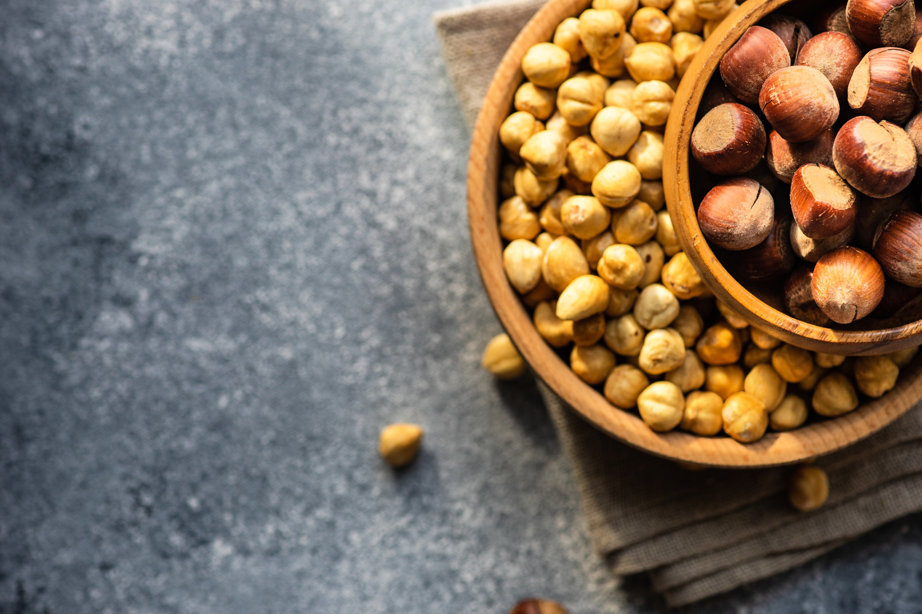 Organic nuts containing corylus avellana, background, and blanched ...