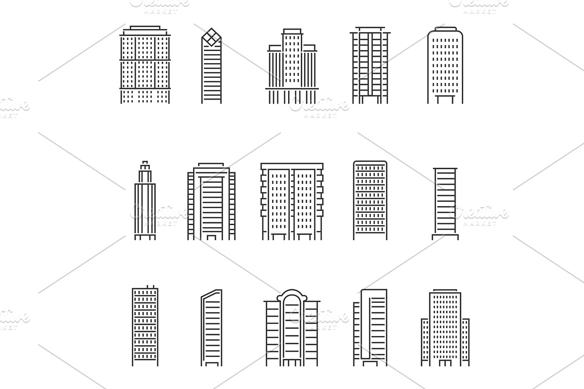 Mono line vector illustrations of modern buildings, a Graphic by Onyx