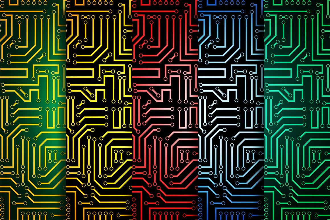 Circuit board seamless patterns set, a Pattern Graphic by mnke art studio