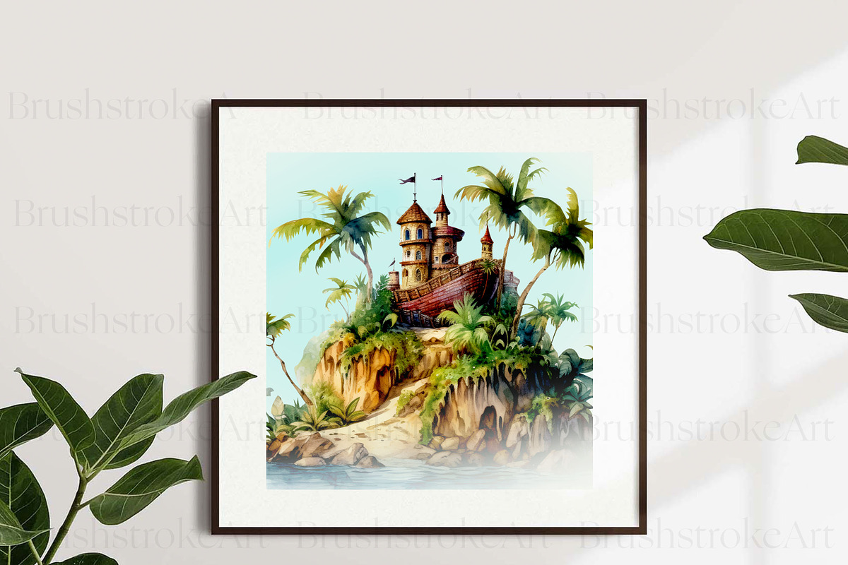 Watercolor Pirates Clipart, Ship, Map