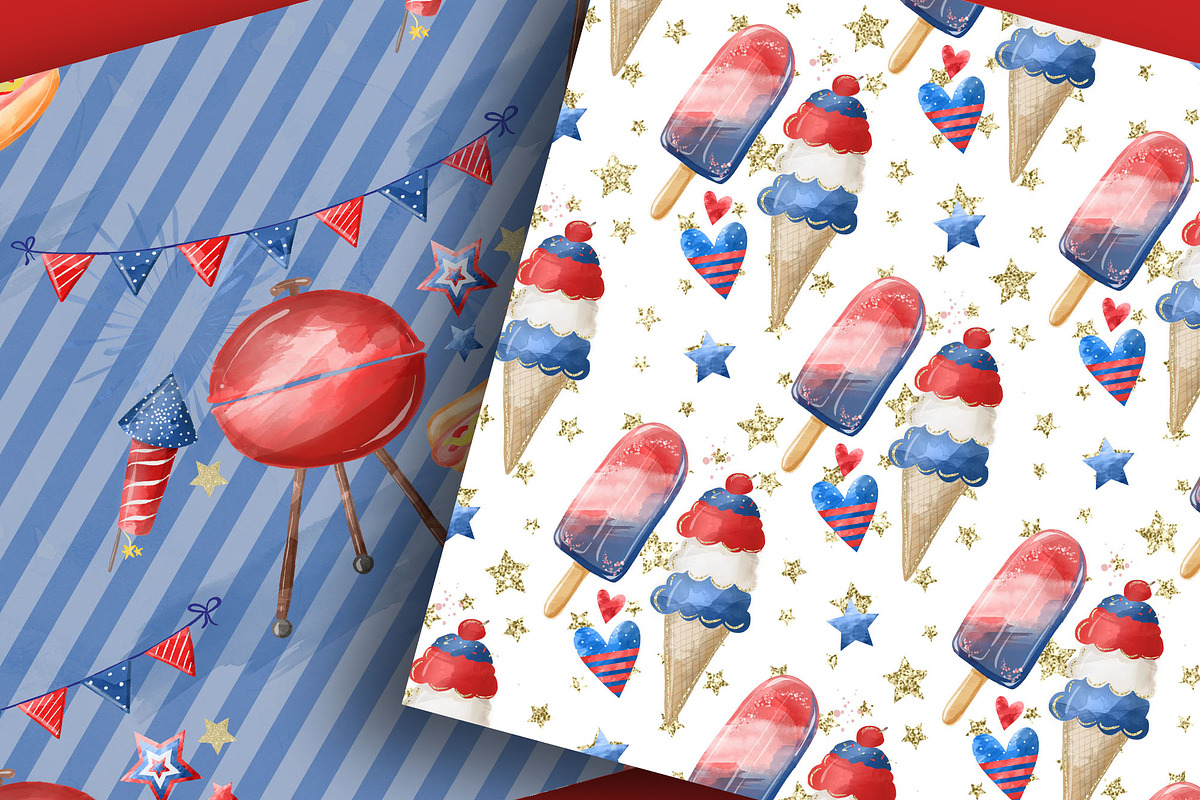 4th of July digital paper pack, a Pattern Graphic by designloverstudio