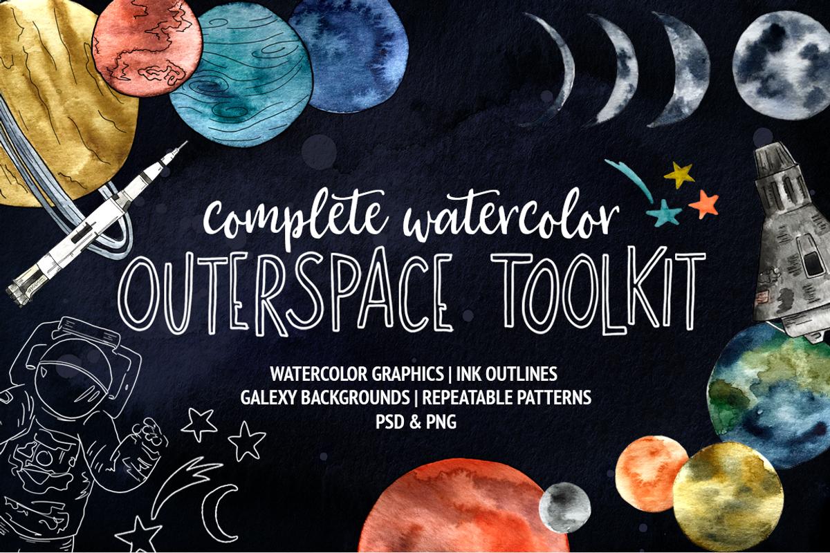 Watercolor Outer Space Toolkit, an Illustration by plaidGecko