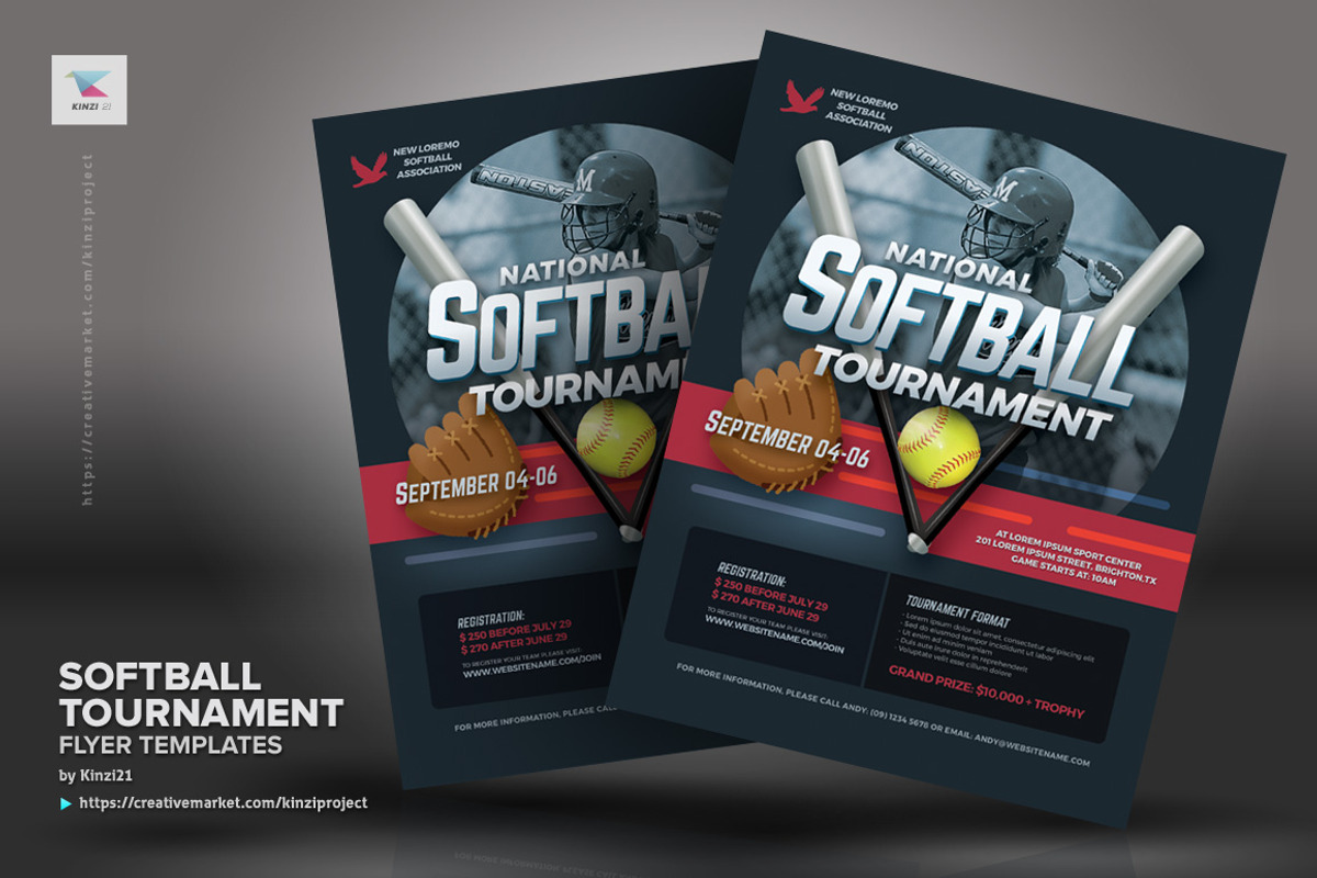 Softball Tournament Flyer Templates, a Flyer Template by kinzi21