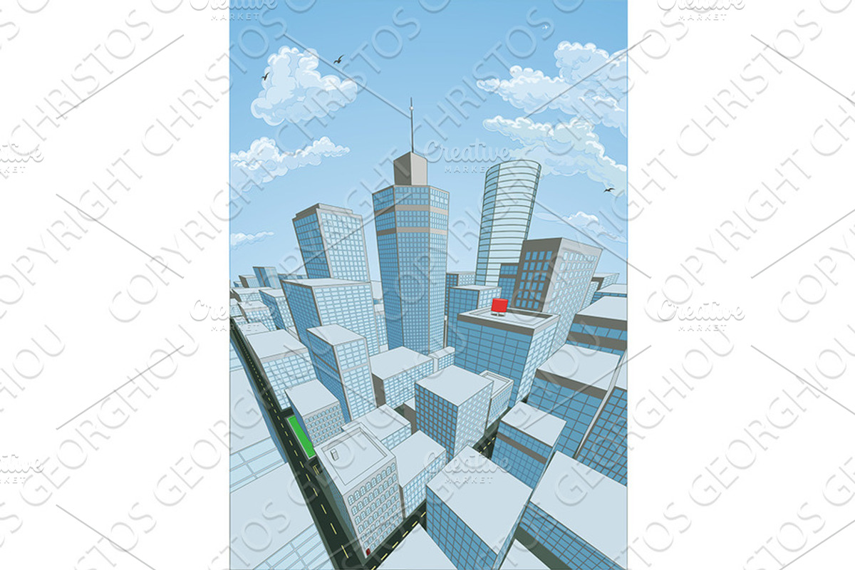 City Buildings Cartoon Comic Book, a Work Illustration by Christos ...