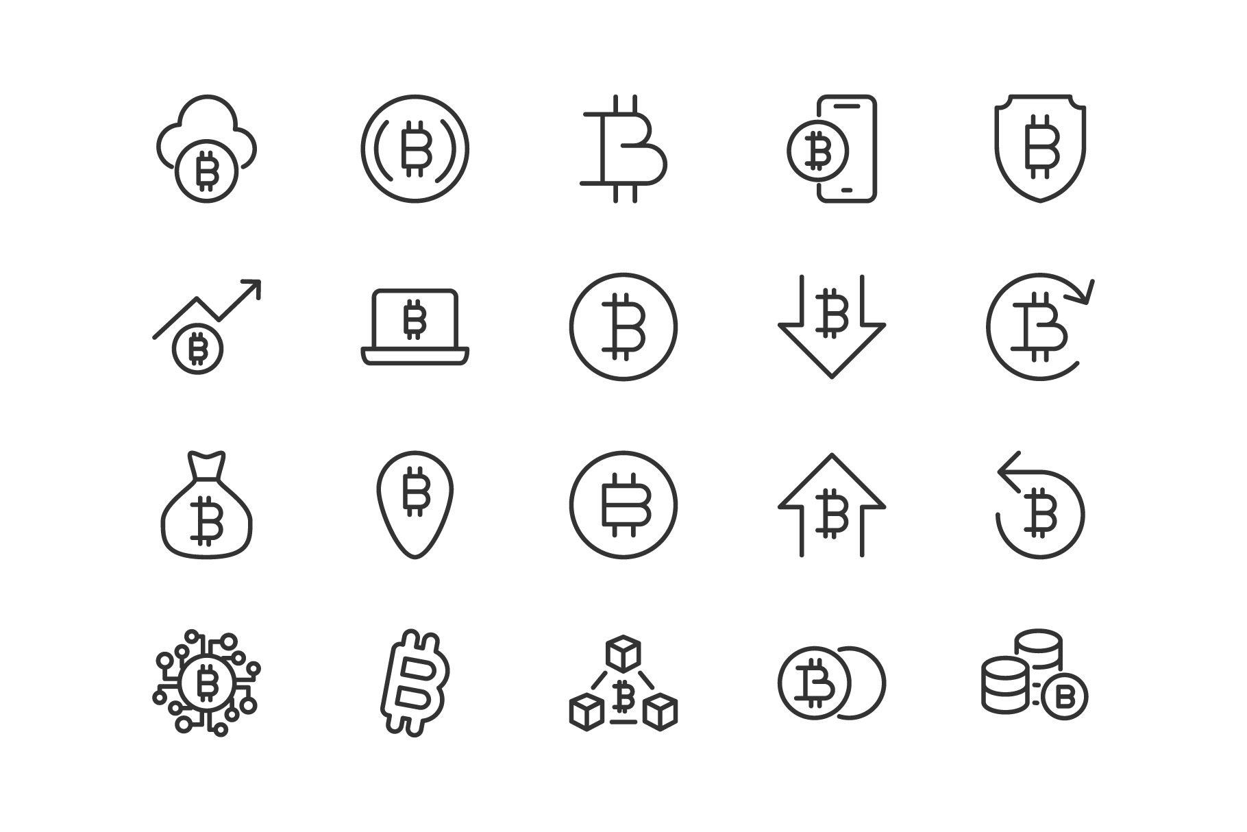 Linear Icon Set Of Bitcoin., an Outline Icon by DStarky