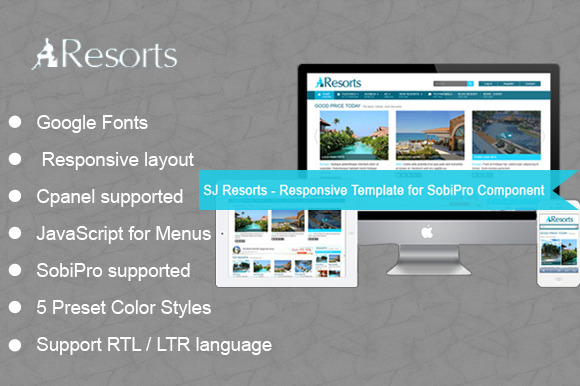 SJ Resorts with SobiPro component, a Websites & App Template by YouTech