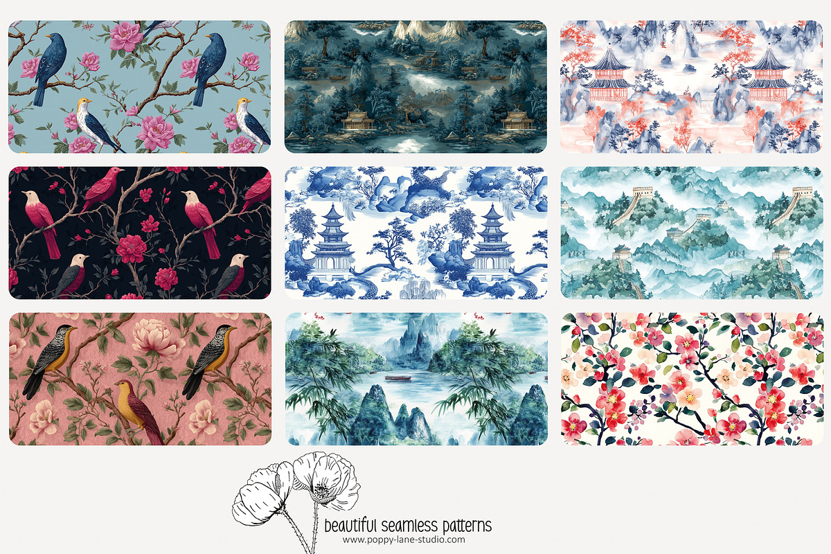 70 assorted Asian seamless pattern, a Pattern Graphic by Poppy Lane Studio