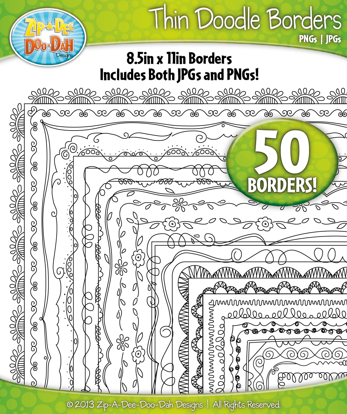 Thin Doodle Frame Borders Set 1, a Graphic by Zip-A-Dee-Doo-Dah Designs