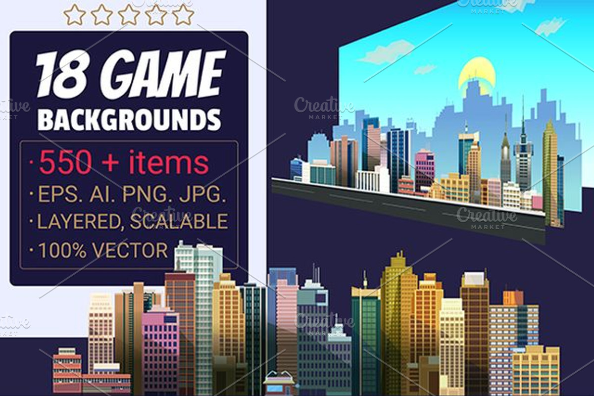 18 Game Backgrounds Pack, an Illustration by 2dvillShop