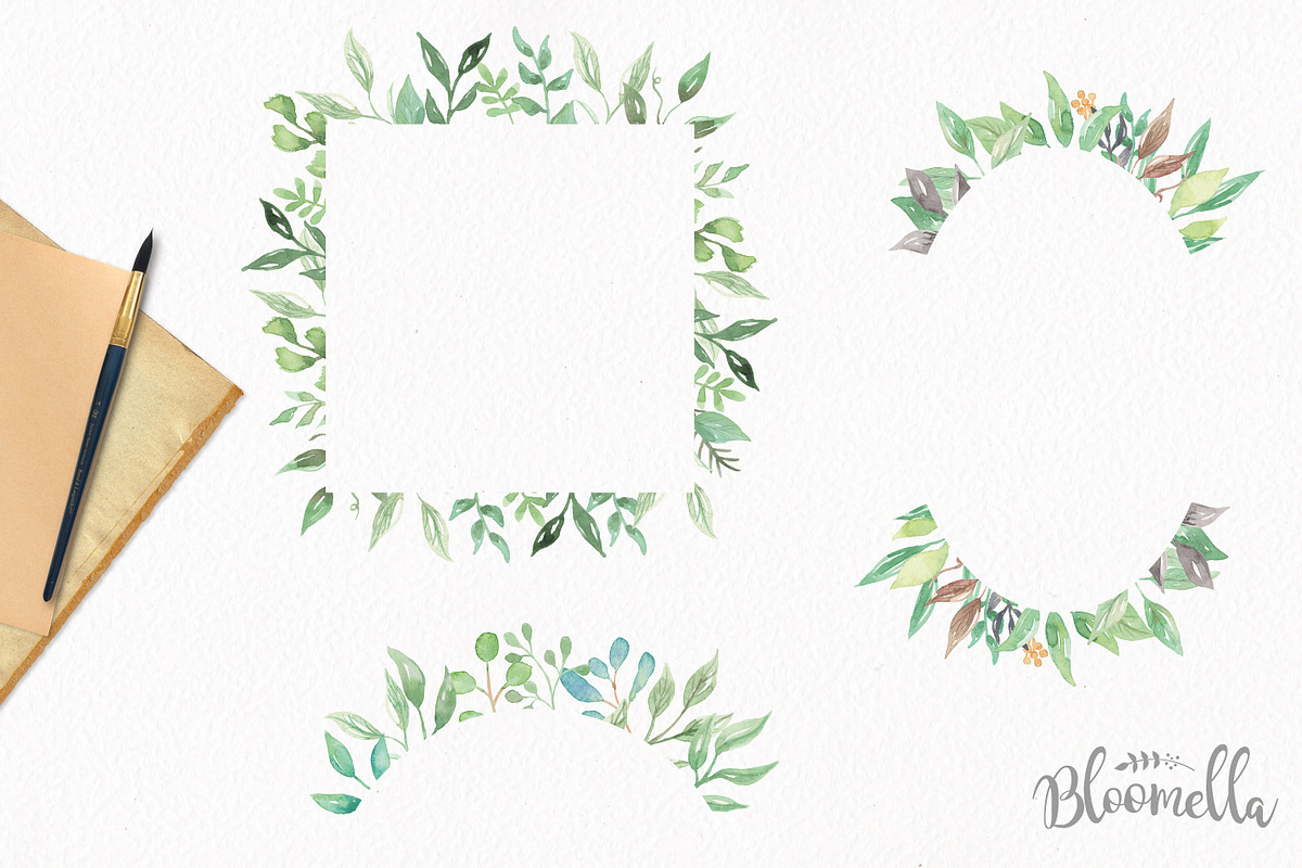 Leaf Frames Watercolor Green Foliage, an Illustration by Bloomella