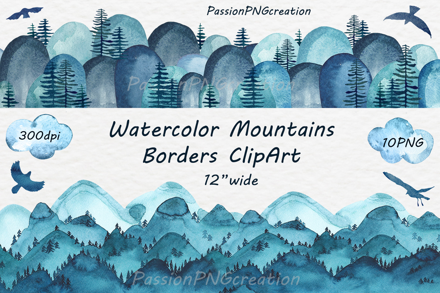 Watercolor Mountain Borders Clip Art, an Illustration by PassionPNGcreation