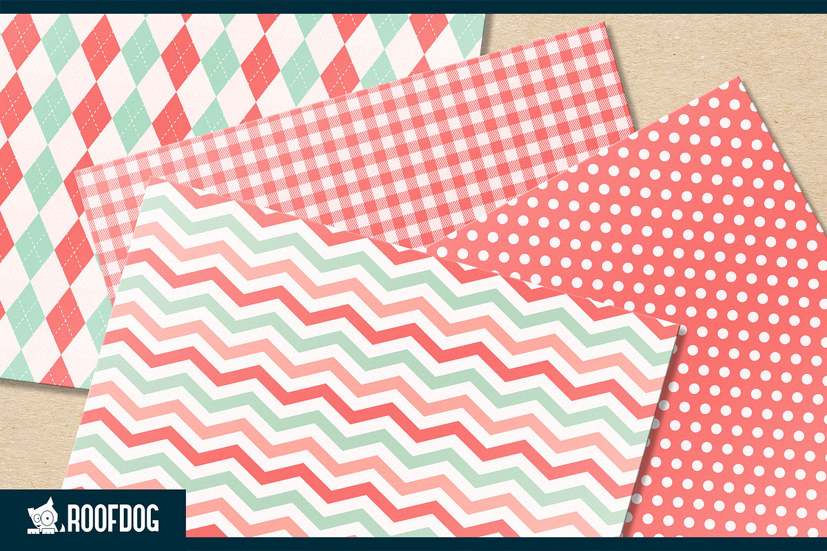 Classic digital paper mint and coral, a Pattern Graphic by Roofdog Design