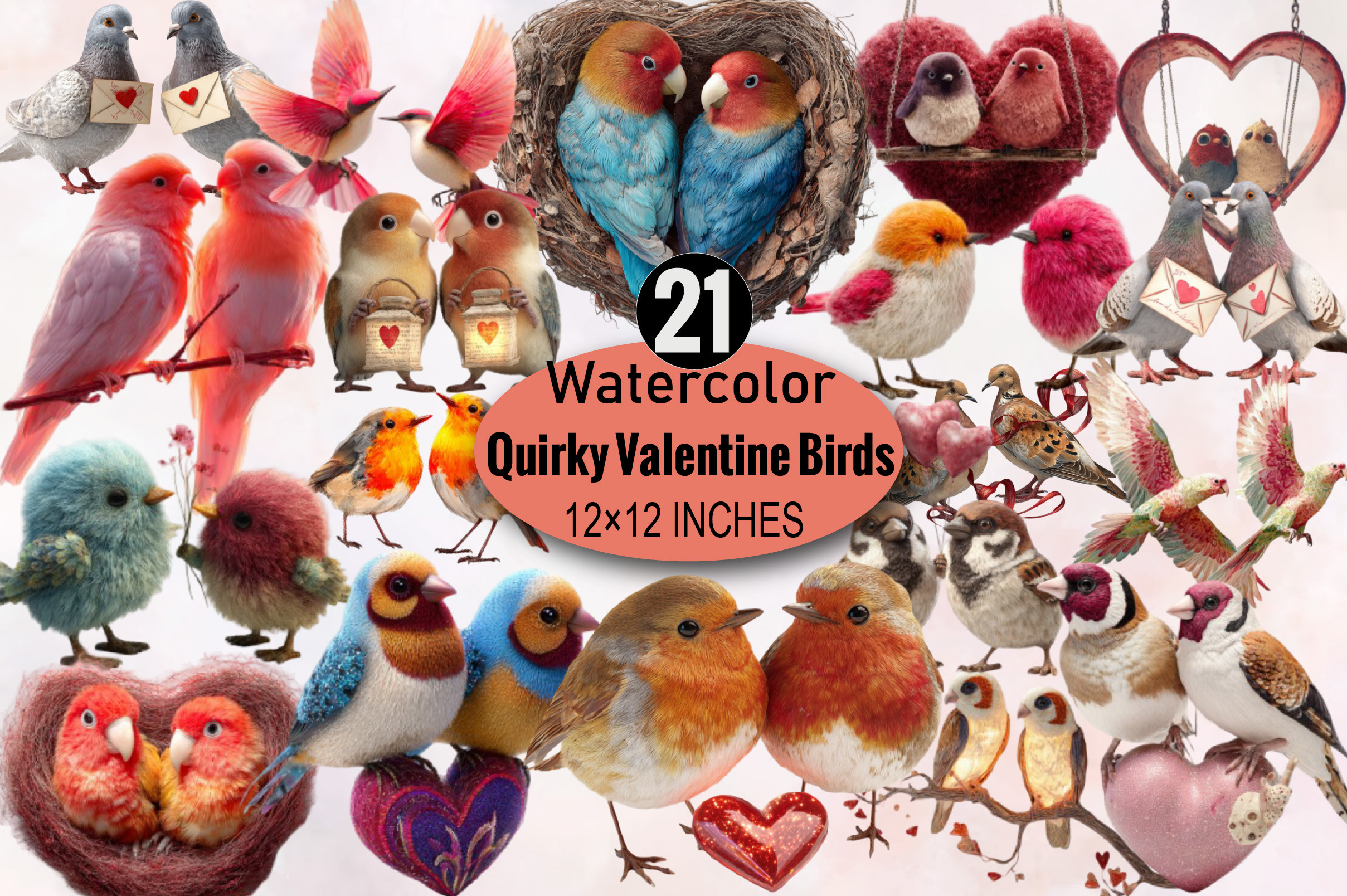 Quirky Valentine Birds Clipart Bundl, an Illustration by SVGArt