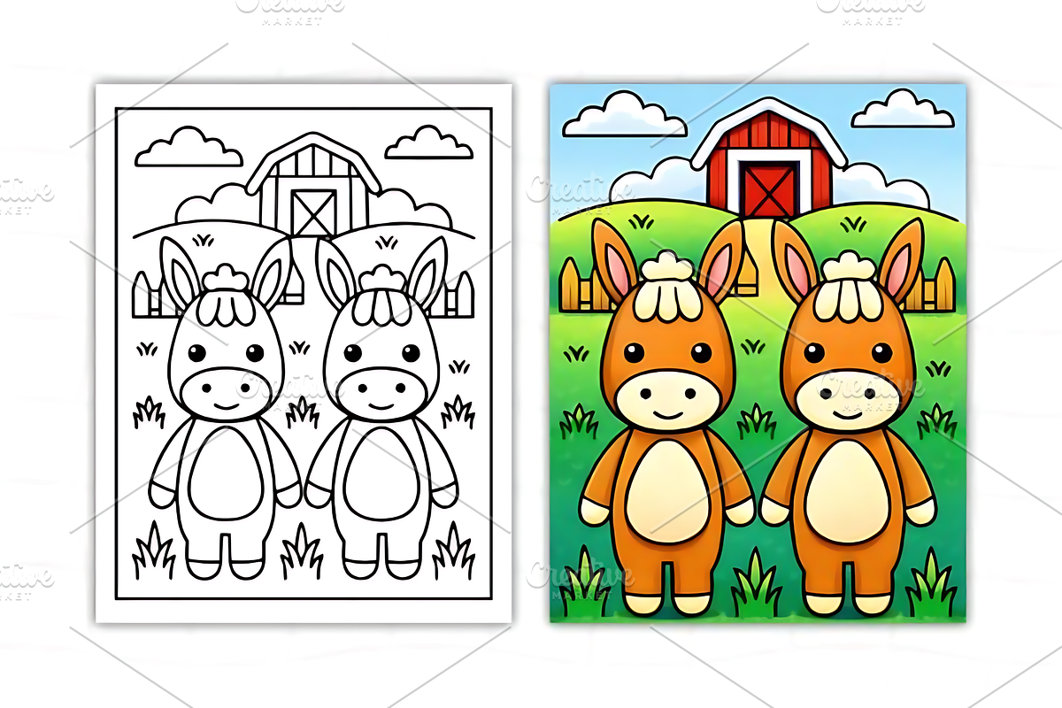 Farm Friends Bilingual Coloring Page, an Animal Illustration by Ink Gallery