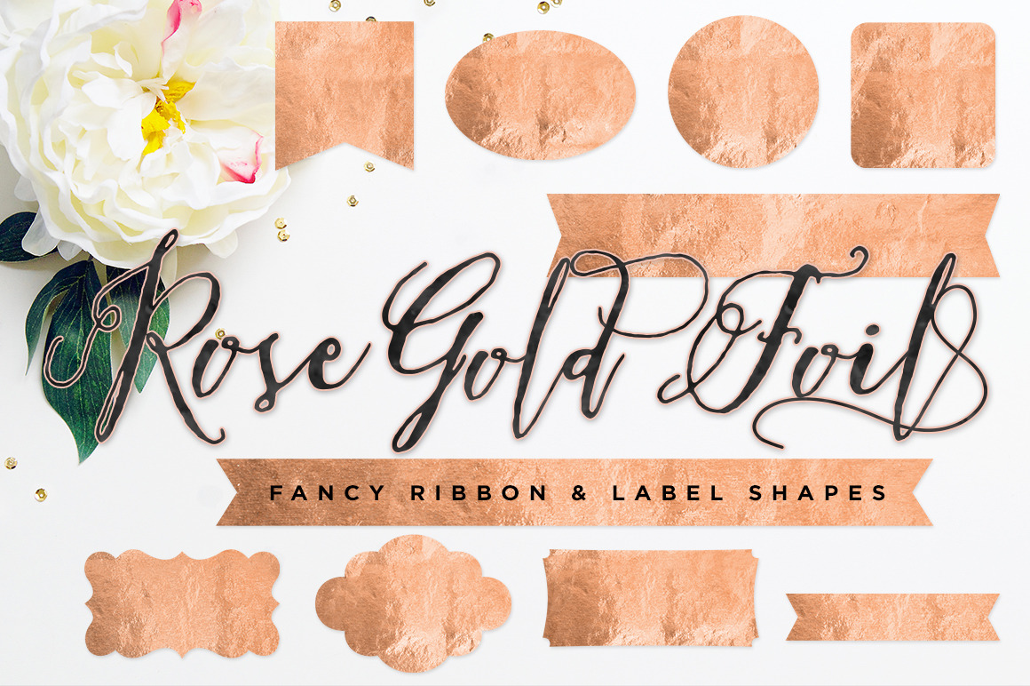 Rose Gold Foil Ribbon & Label Shapes, an Object Graphic by Summit Avenue