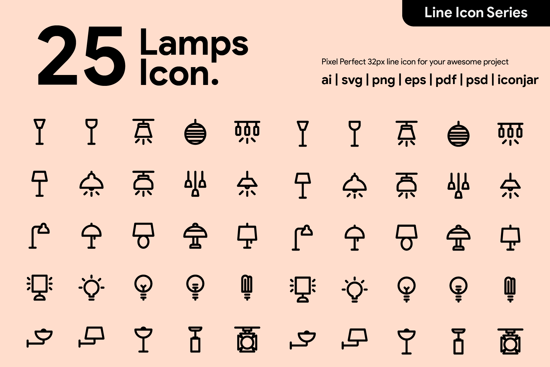 25 Lamps & Light Line Icon, an Icon by Kawalan Studio | Creative Market