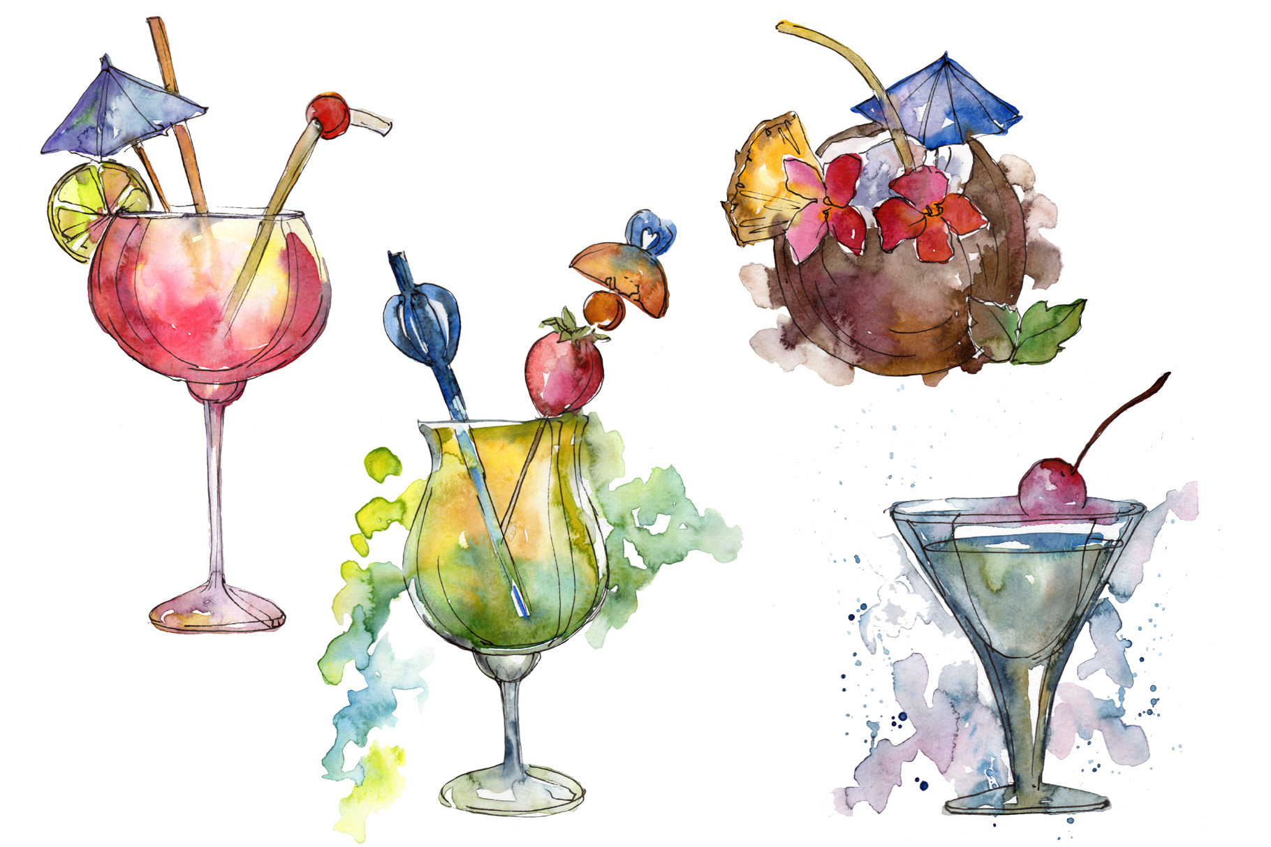Bar party cocktail drink PNG set, a Food Illustration by WatercolorPNG ...