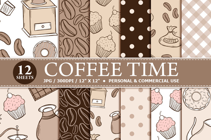 Coffee Time Digital Paper, a Pattern Graphic by TheCreativeMill