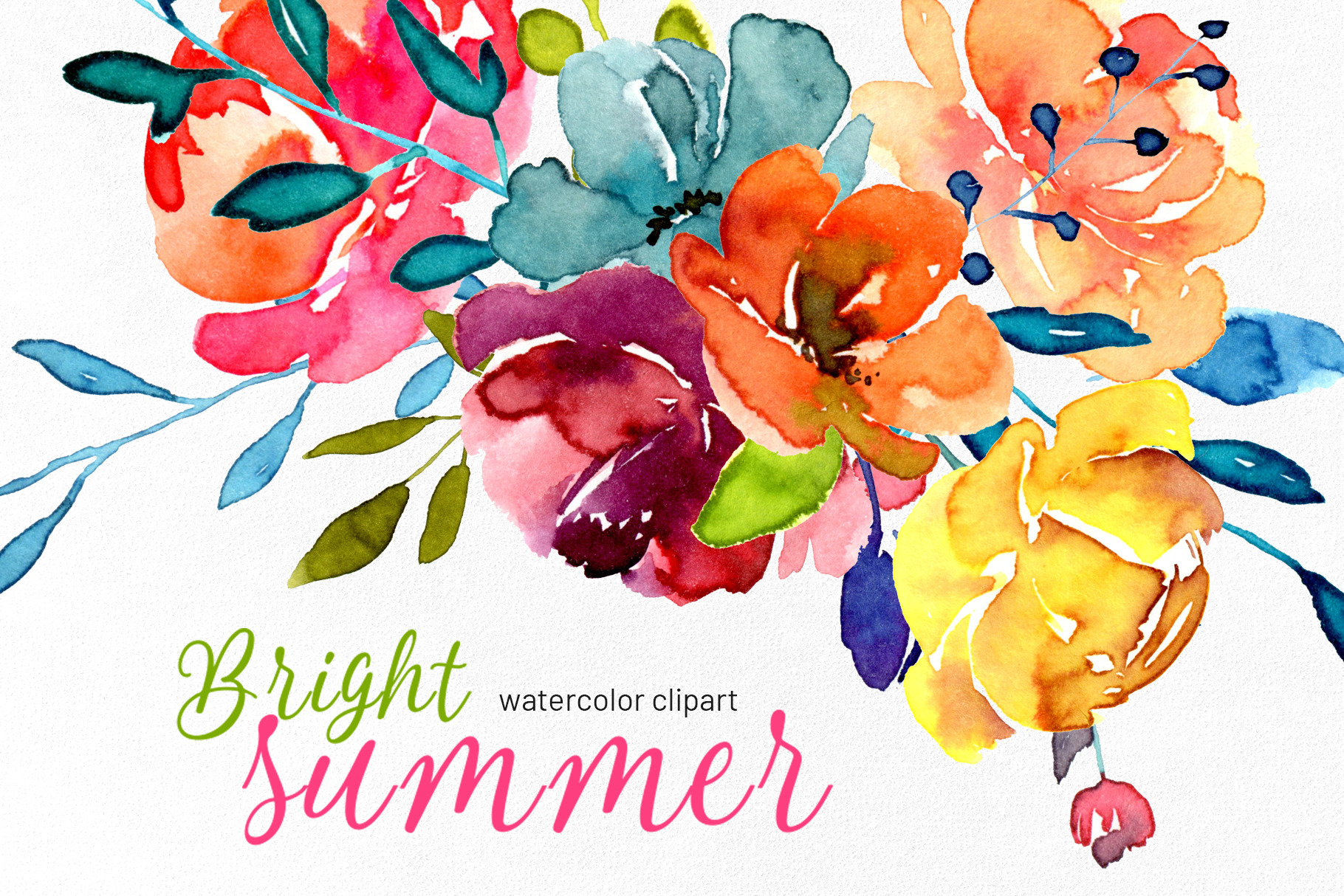 Bright watercolor summer flowers png, a Decorative Illustration by ...