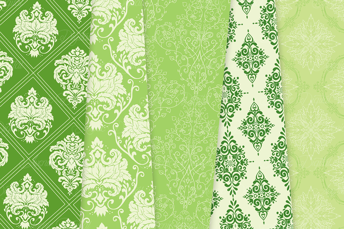 28 Green Damask Digital Papers, a Pattern Graphic by Avenie Digital