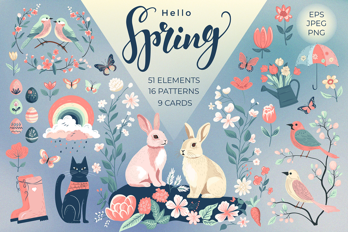 Hello Spring Vector Clipart Patterns, an Illustration by Hanna's ArtLab ...