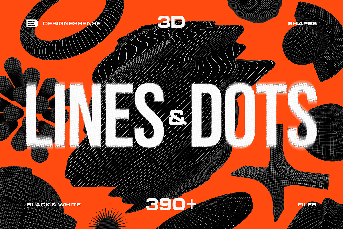 390+ Lines & Dots 3D Shapes, an Object Graphic by assetpro.design