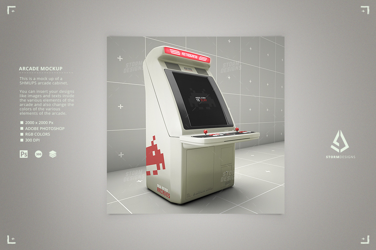 Arcade SHMUP Gaming Cabinet Mockup, a Merchandise Mockup by Storm Pixels
