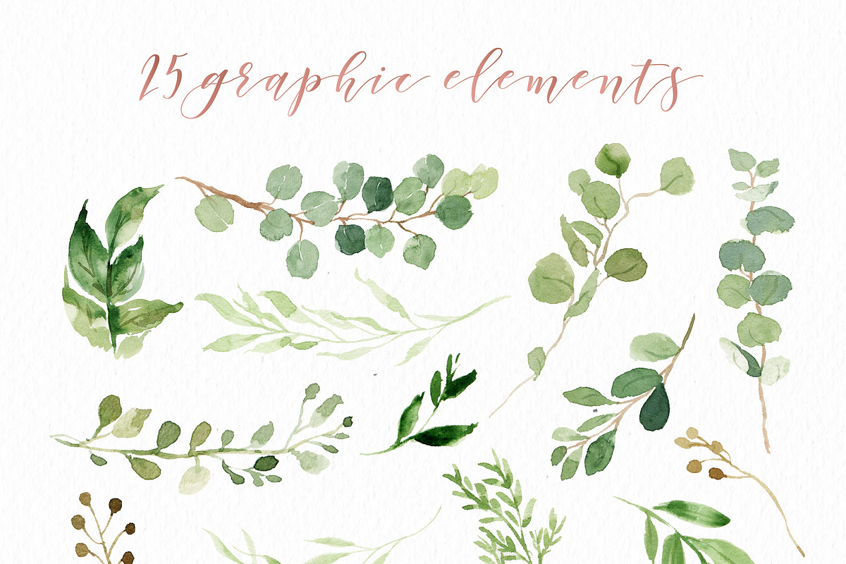 Watercolor Green Leaf Clip Art, an Illustration by Graphic Box