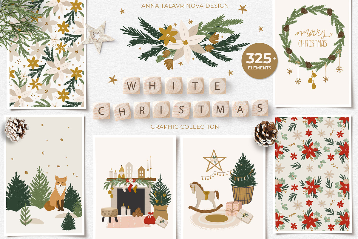 White Beige Boho Christmas, a Decorative Illustration by Cozy pattern shop