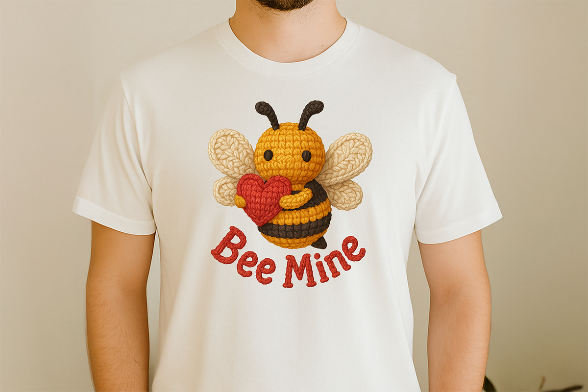 Faux Crochet Bee Mine PNG Valentine