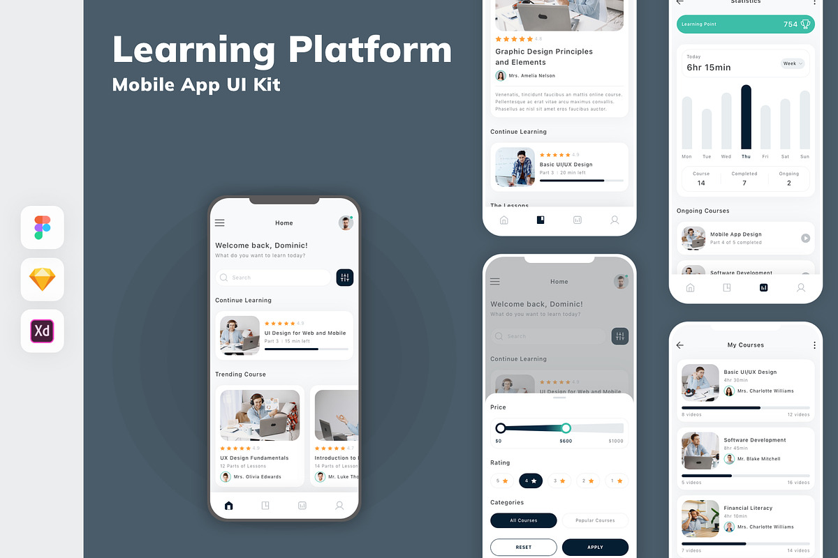 Learning Platform Mobile App UI Kit, an UI Kit Template by uicube