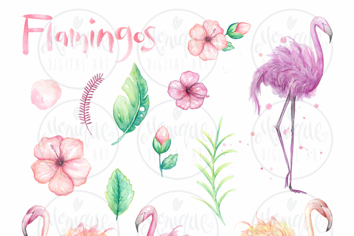 Flamingo clipart, watercolor, an Illustration by Monique Digital Art