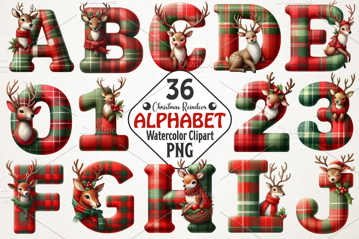 Christmas Reindeer Alphabet Png Clip, an Illustration by RobertsArt