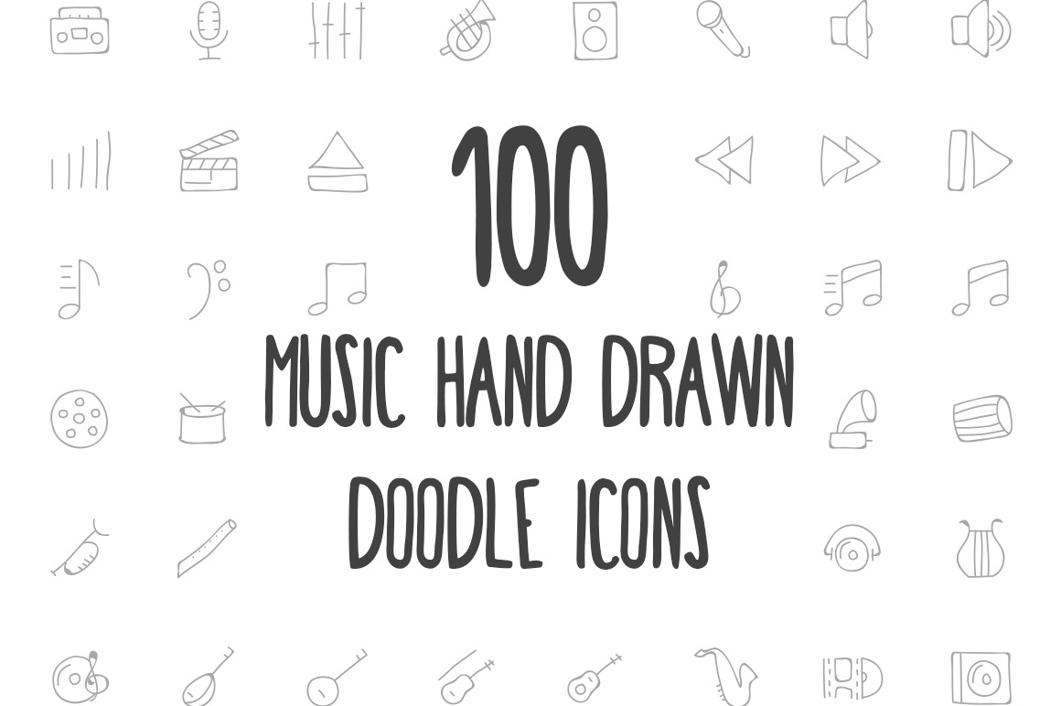 100 Music Hand Drawn Doodle Icons, an Icon by Creative Stall