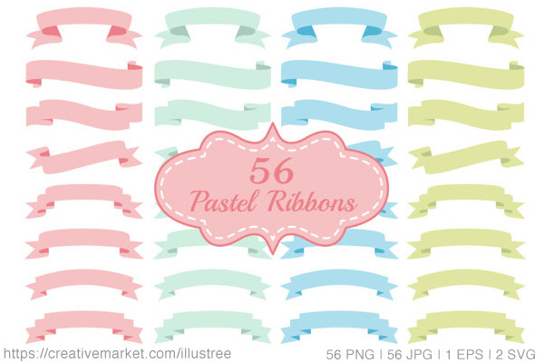 56 pastel ribbons, vector set, a Graphic by Illustree