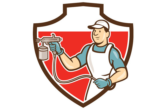 Painter Spray Gun Spraying Shield Ca, an Illustration by patrimonio