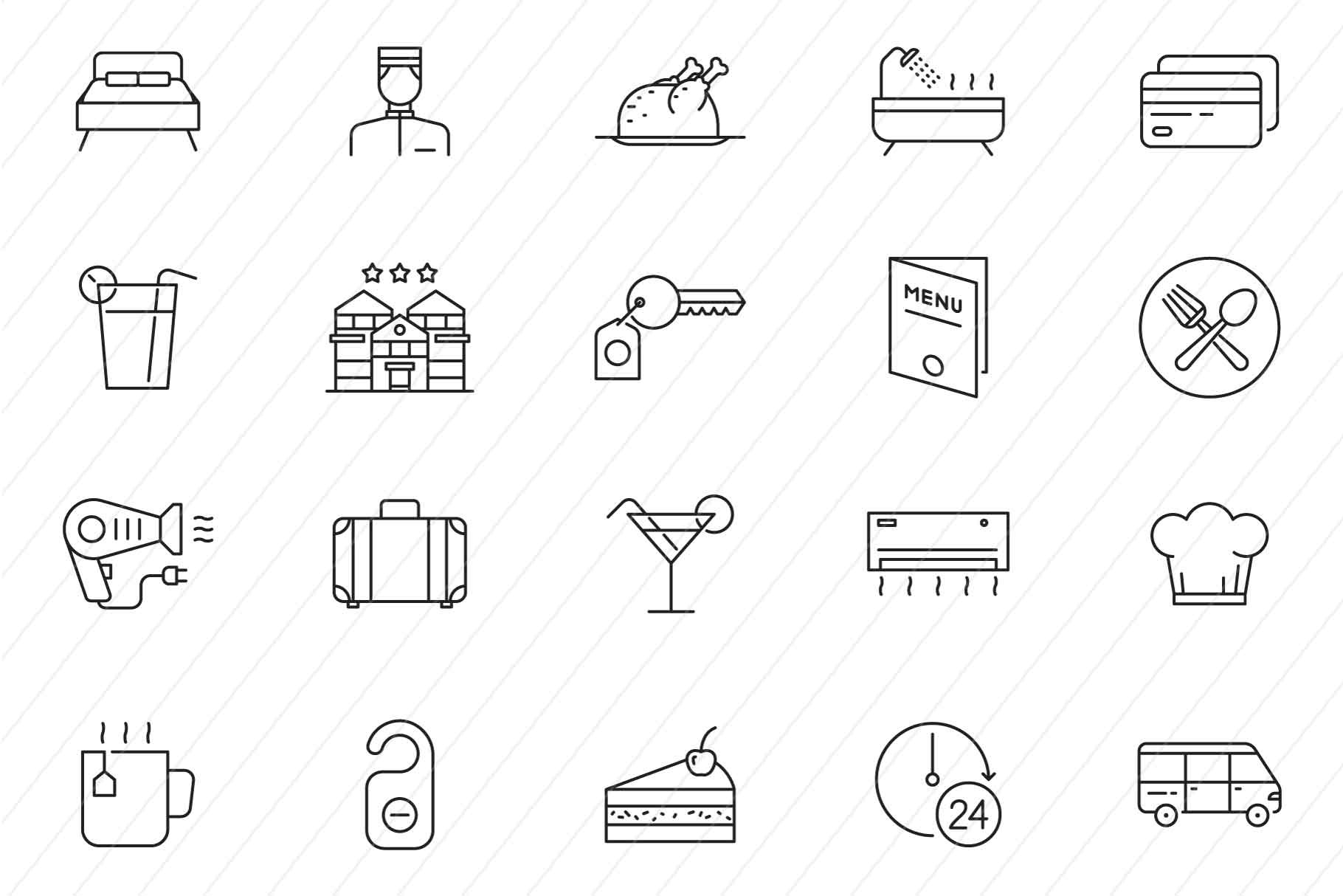 60 Hotel & Restaurant Icons, an Icon by Graphic Pear