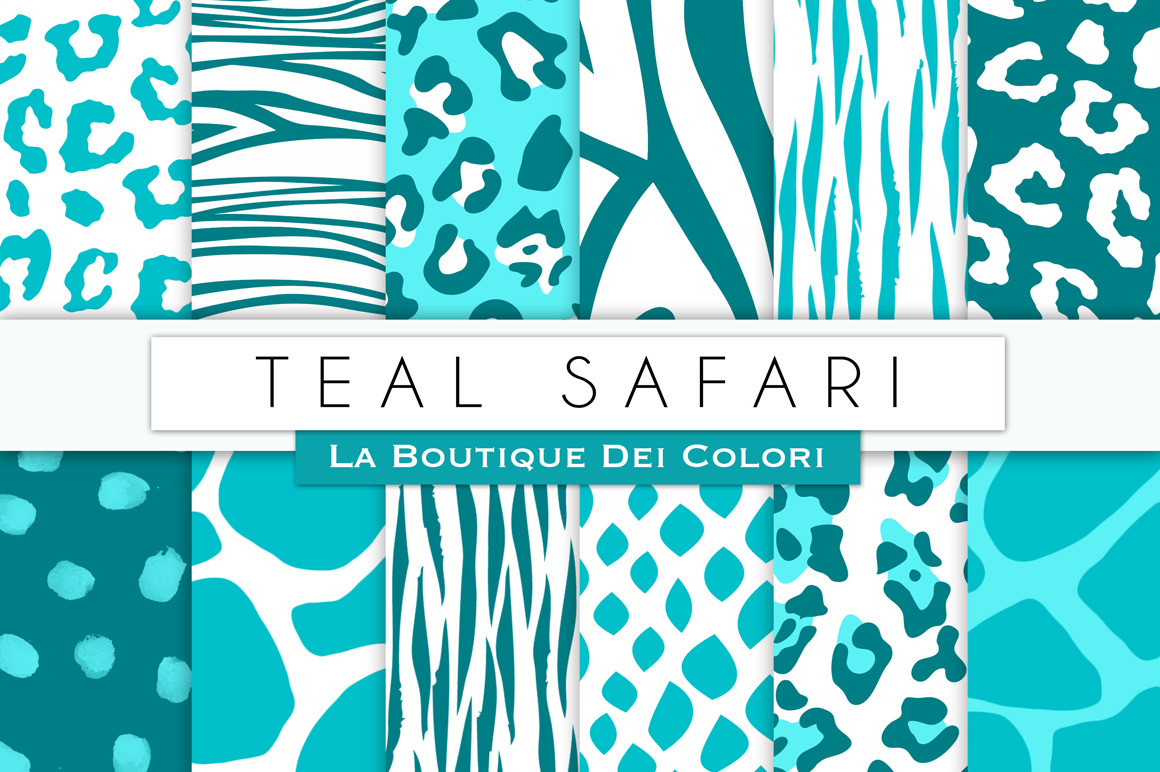 Teal Animal Prints Digital Papers, a Pattern Graphic by La Boutique dei ...