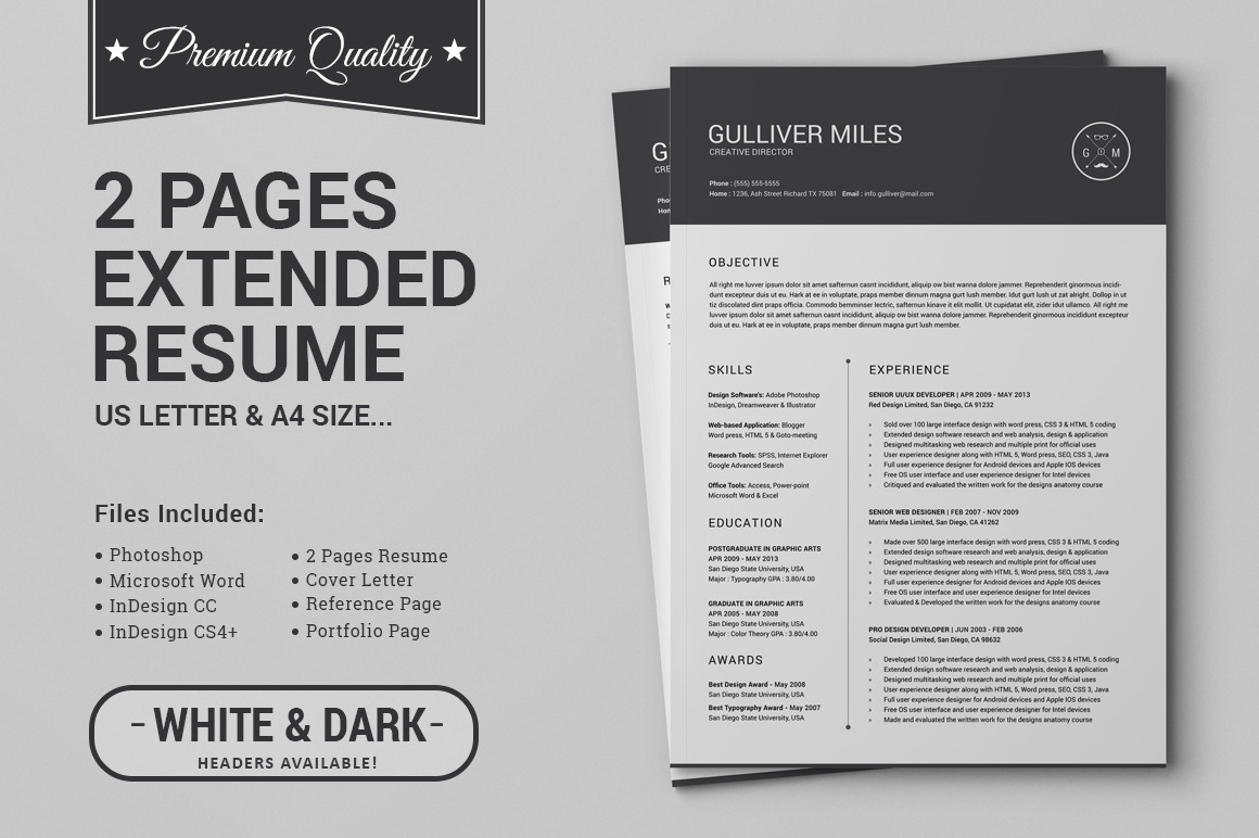 2 Pages Resume CV | Extended Pack, a Resume Template by SNIPESCIENTIST ...