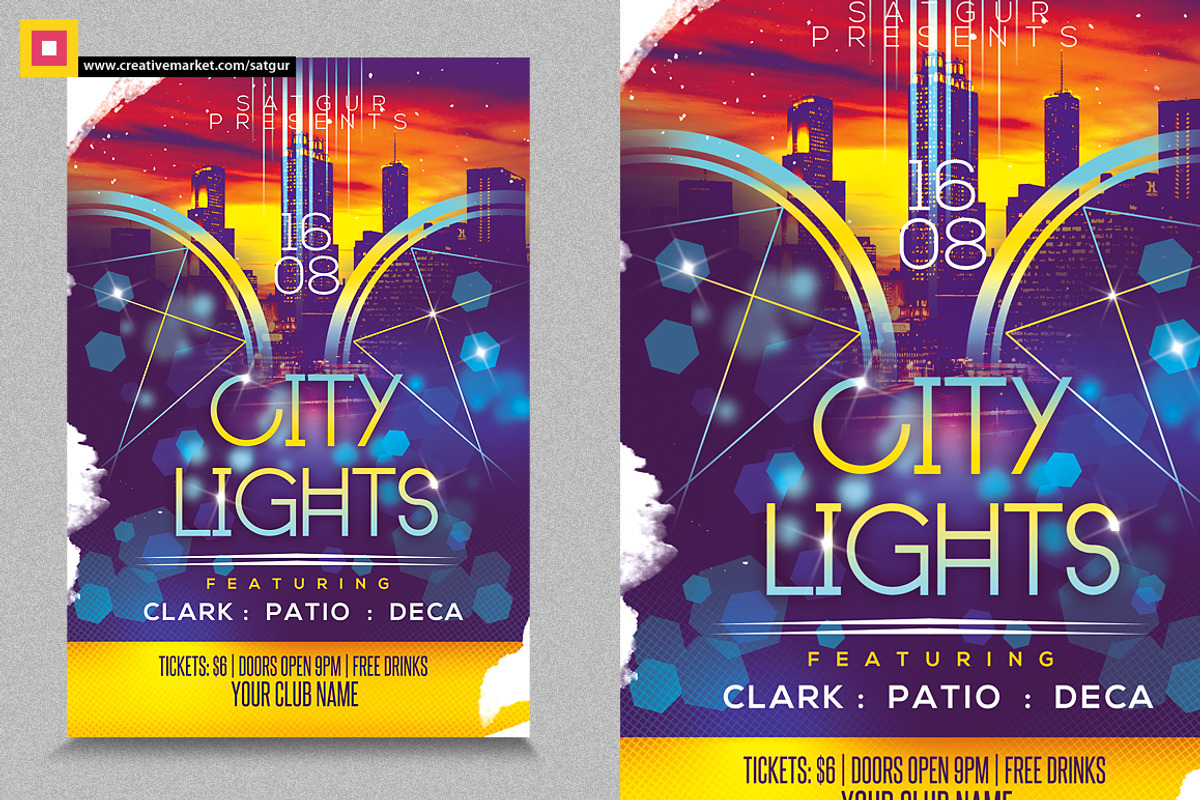 City Lights Party Flyer, a Flyer Template by Satgur Graphic Design