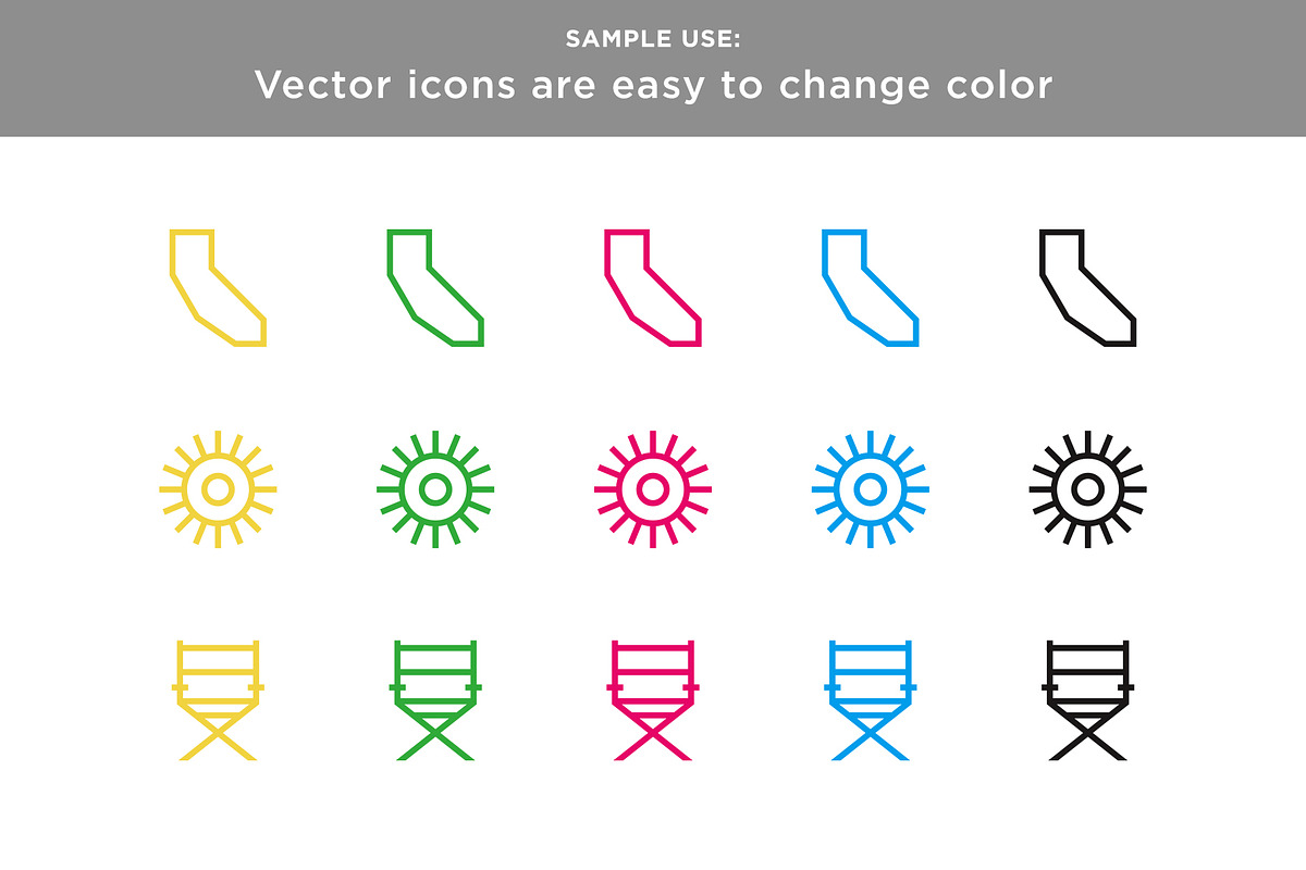 10 California Icon Set, an Outline Icon by Steve Wolf Designs