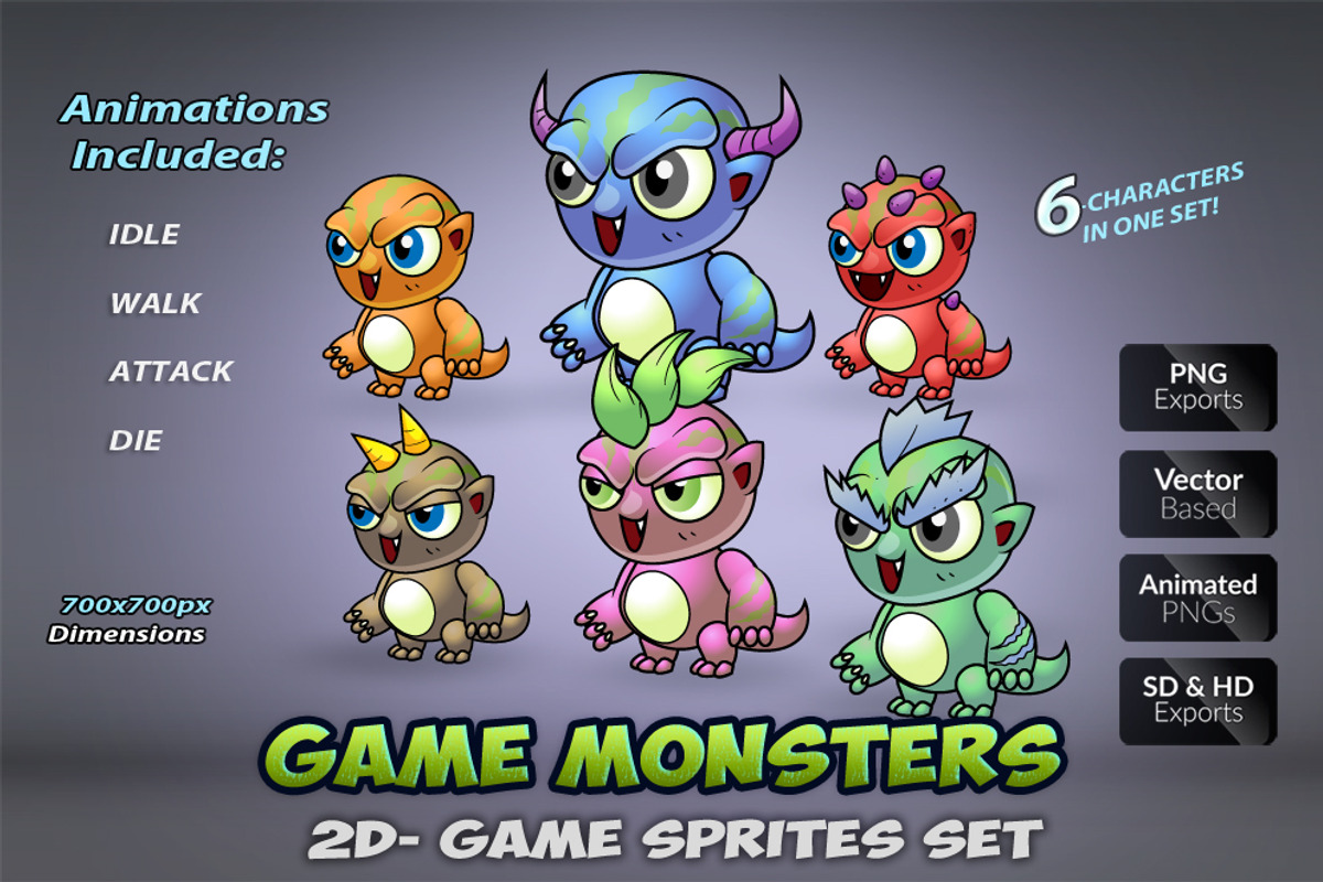 6 Monsters Game Sprites Set, an Illustration by DionArtworks