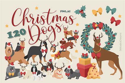 Front View Sitting Dogs Clipart Bundle | Creative Market