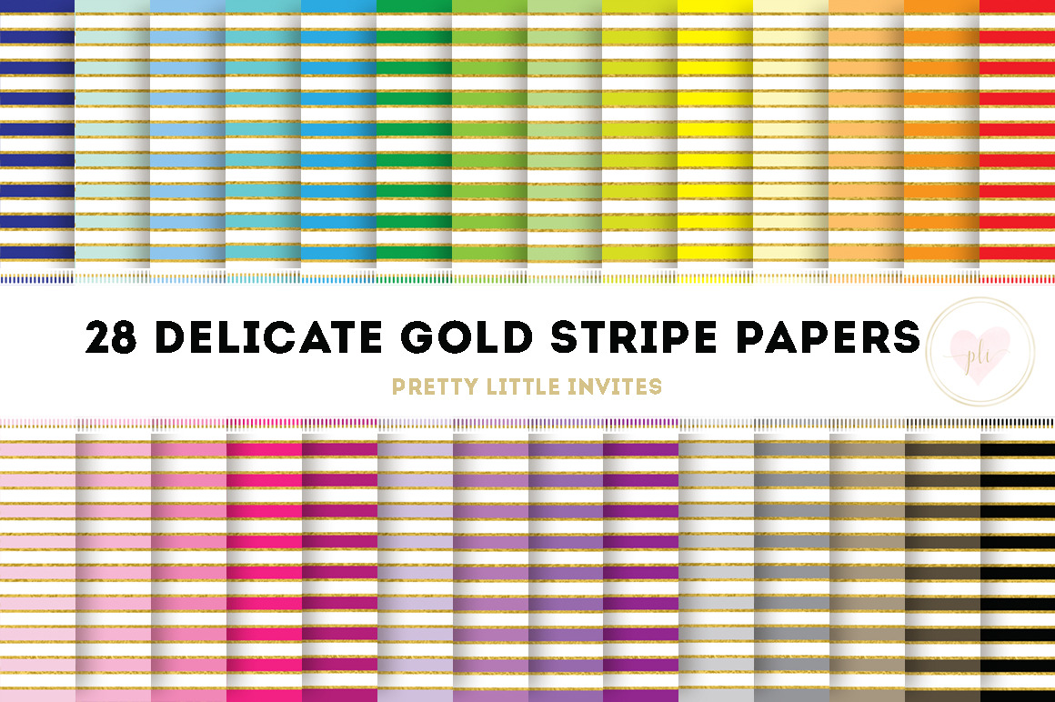 Delicate Gold Stripe Digital Papers, a Pattern Graphic by Bijou Bay